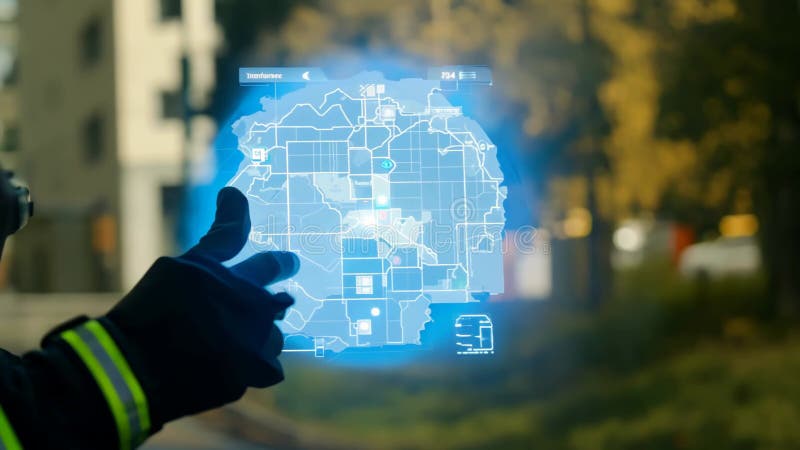 Firefighter Using Augmented Reality Technology To Navigate a City at ...
