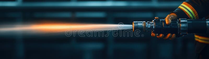 Firefighter Using a Hose To Extinguish Flames, Dramatic Action Shot ...