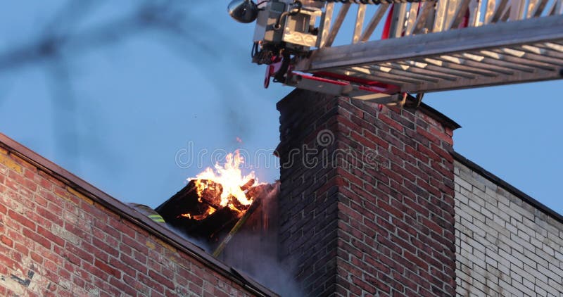 Firefighter Using Pike Hook for Wall on Fire. Stock Video - Video of ...