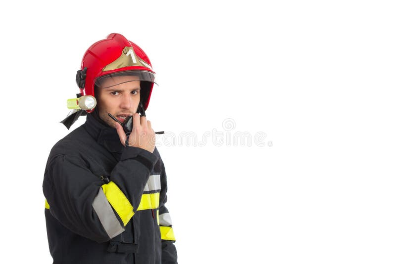 Firefighter Using Walkie-talkie Stock Image - Image of mouth ...