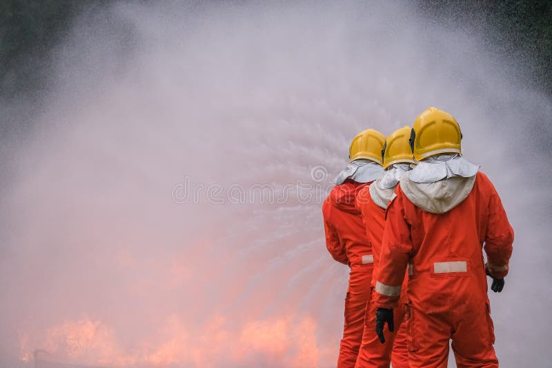 Firefighter are Using Water Fire Fighting Operation Stock Image - Image ...