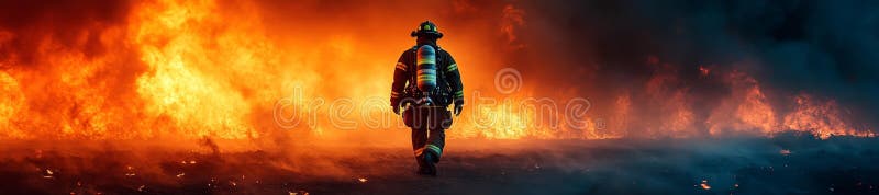 Firefighter Walking Alone through Wildfire with Intense Flames Around ...