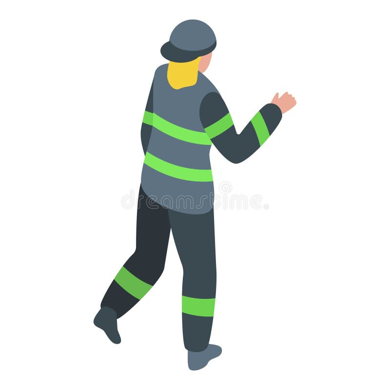 Firefighter Walking and Pointing Isometric Illustration Stock ...