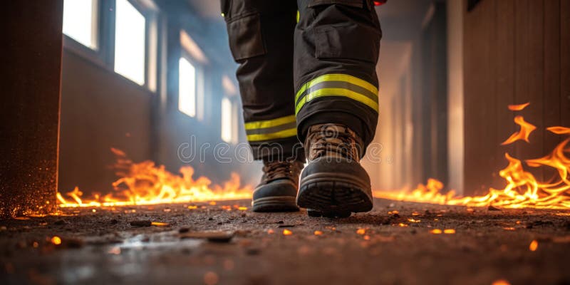 Firefighter Walking Safely through Flames in a Controlled Training ...