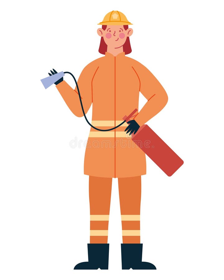Firefighter Woman with Extinguisher Stock Vector - Illustration of ...