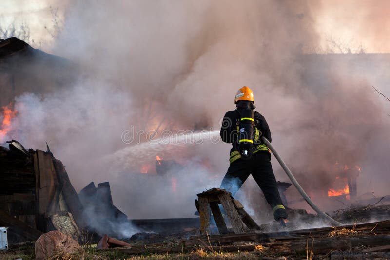 Firefighter Battle Heat Flame Stock Image - Image of attack, damages ...