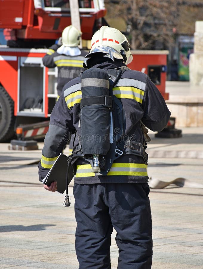 Firefighter at Work in the City Street Stock Image - Image of services ...