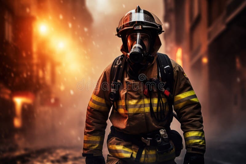 Firefighter Works on Fire, Fireman Walks Inside Burning Building ...