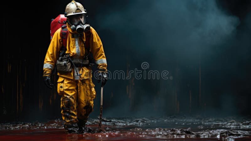 A Firefighter in a Yellow Suit and a Red Backpack. Generative AI Image ...