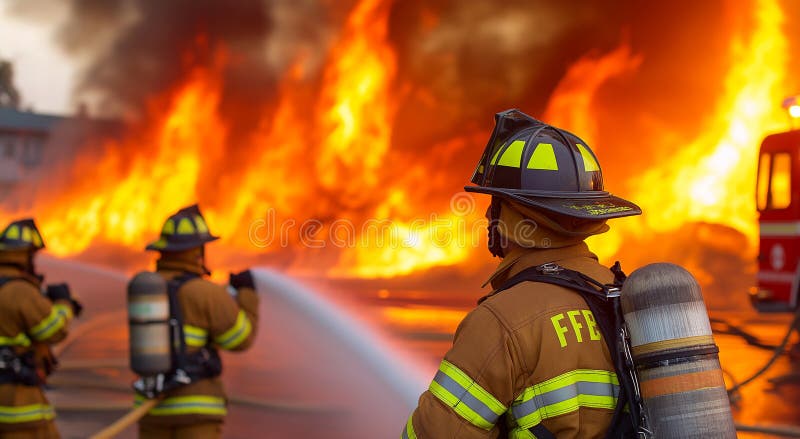 Firefighters in Action Battling Massive Blaze Showcasing Bravery and ...