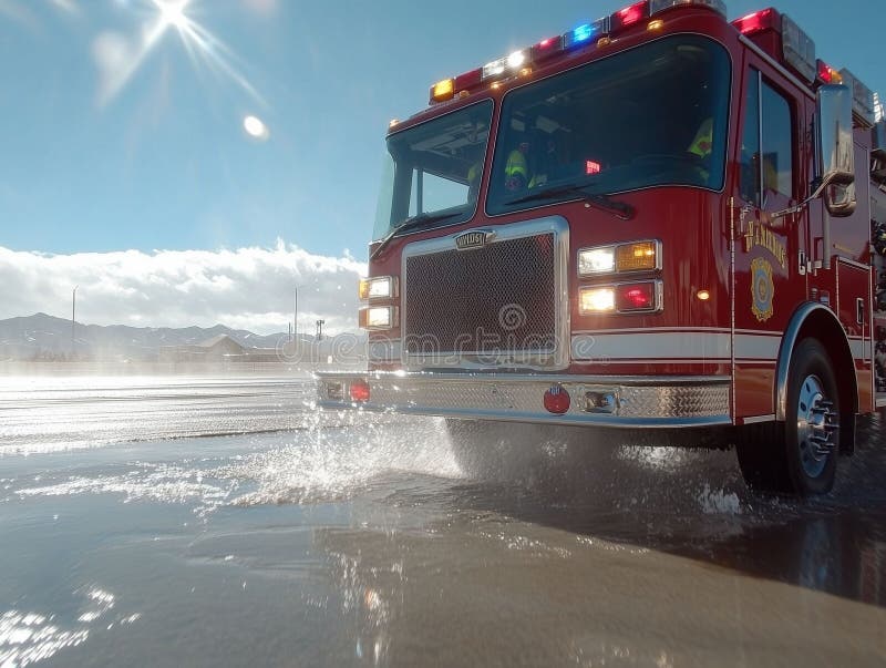 Firefighters in Action with Flashing Lights Stock Photo - Image of ...