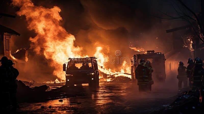 Firefighters in Action Putting Out Fires. Stock Illustration ...