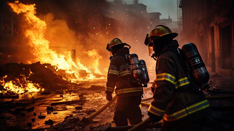 Firefighters in Action Putting Out Fires. Stock Illustration ...