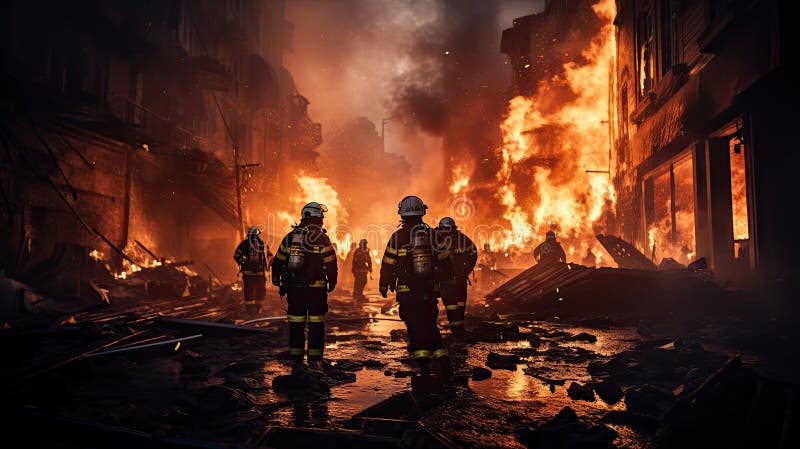 Firefighters in Action Putting Out Fires. Stock Illustration ...