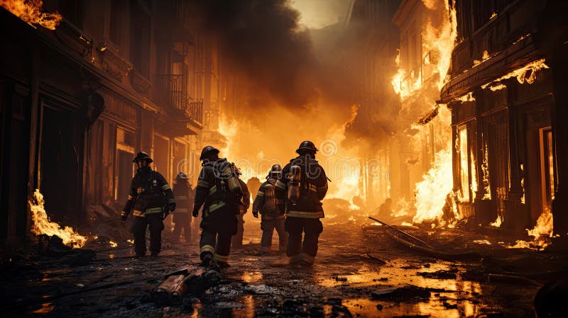 Firefighters in Action Putting Out Fires. Stock Illustration ...