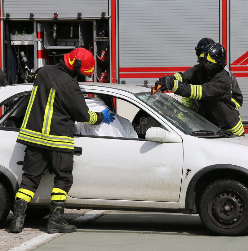 Firefighters in Action during a Practice at Fire House Stock Photo ...