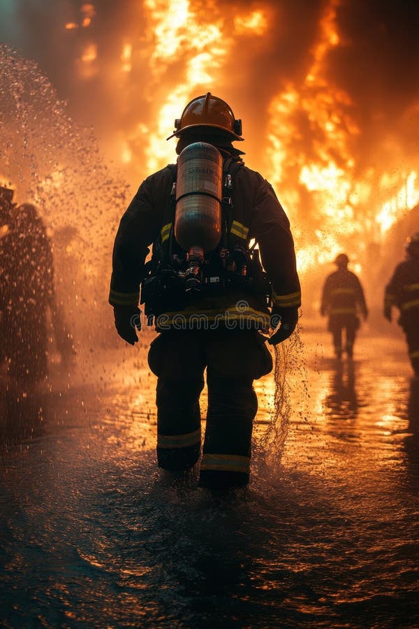 Firefighters Advance through Flames and Smoke during a Dramatic Rescue ...