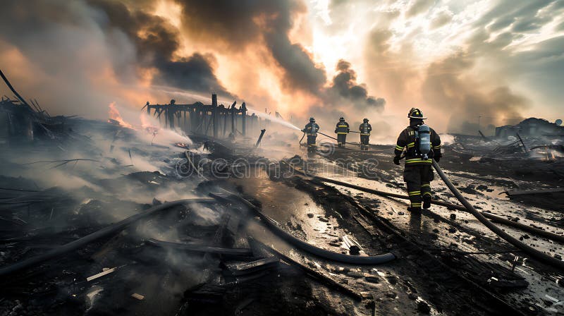 Firefighters Battle a Massive Blaze with Powerful Hoses, Amidst a ...