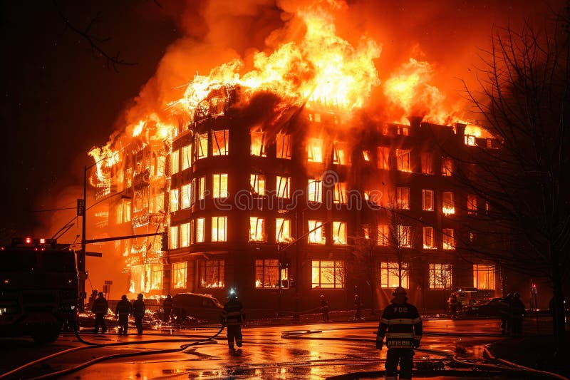 Firefighters Battle a Raging Fire Engulfing a Multi-story Building ...