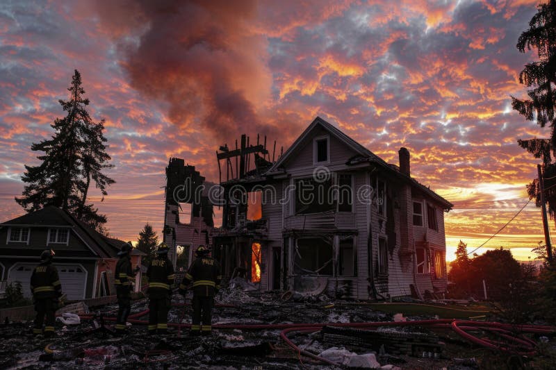 Firefighters Battling House Blaze at Sunset, a Dramatic Rescue ...
