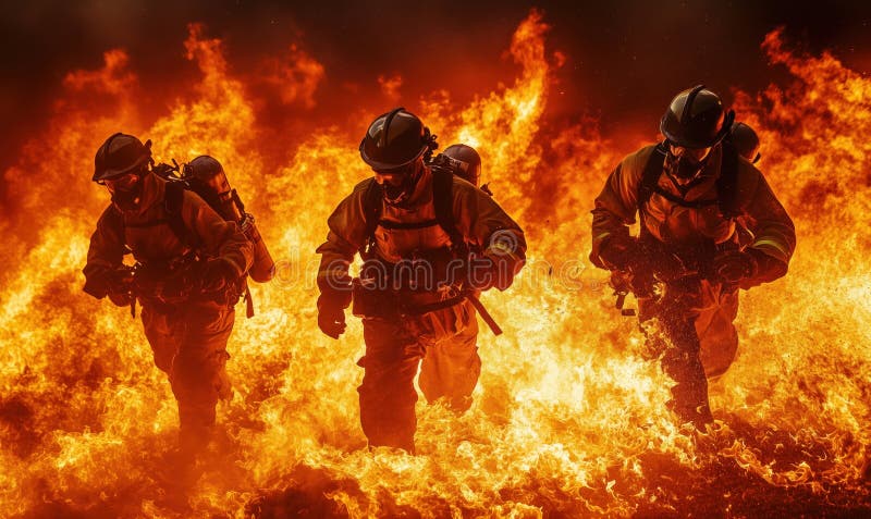 Firefighters Battling Intense Flames in Dramatic Rescue Operation Stock ...