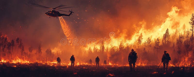 Firefighters Battling Intense Forest Fire with Helicopters and Flaming ...