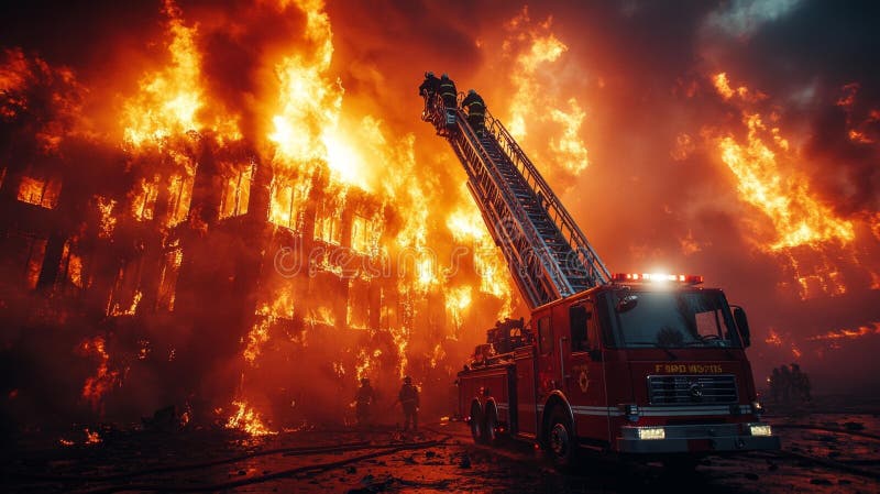 Firefighters Battling a Massive Blaze at a Burning Building Stock ...
