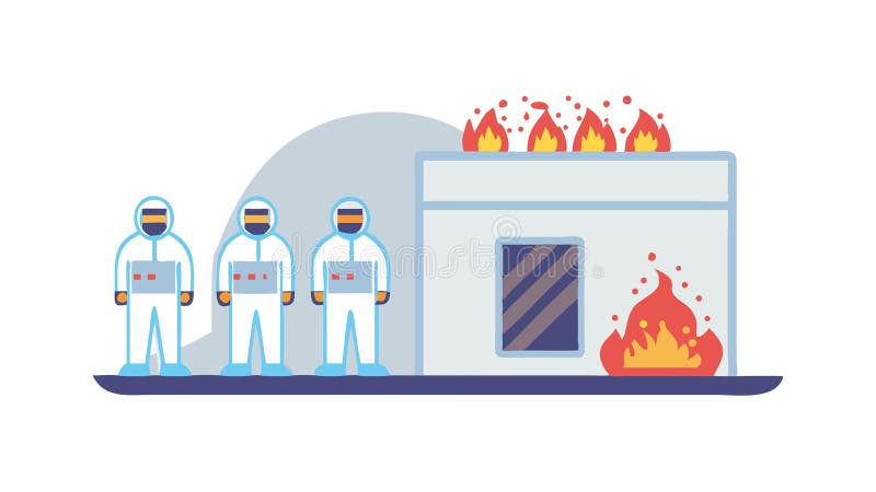 Firefighters at Burning Building Emergency Response Icon, Vector Design ...