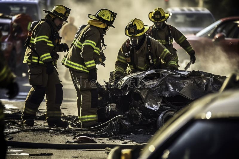 Firefighters and Car Accident Stock Illustration - Illustration of ...