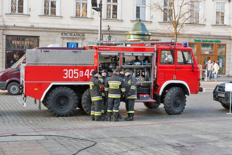 Firefighters in the Center of Krakow, Poland. Editorial Photo - Image ...