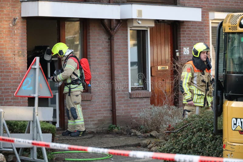 Firefighters are Checking Pipe of Natural Gas after Being Hit by ...