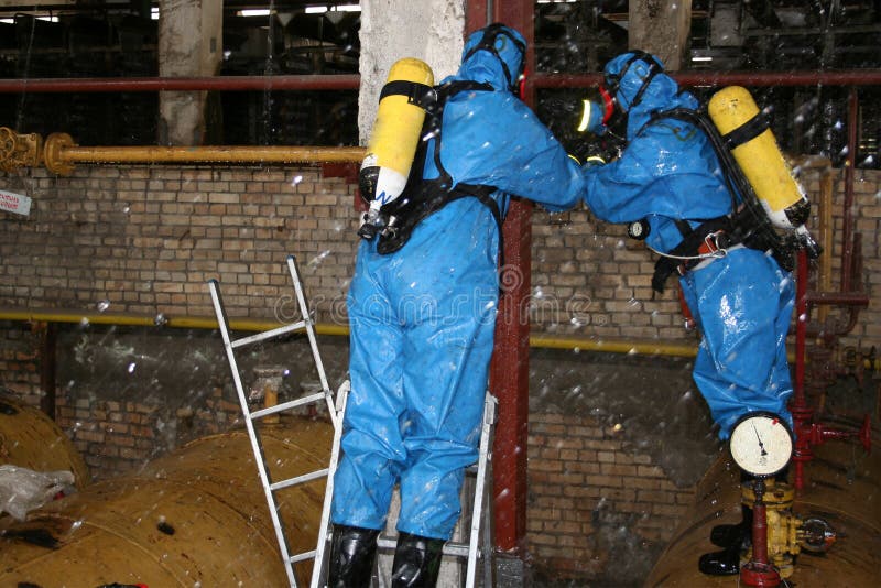 Firefighters in Chemical Protection Suit Stock Photo - Image of ...