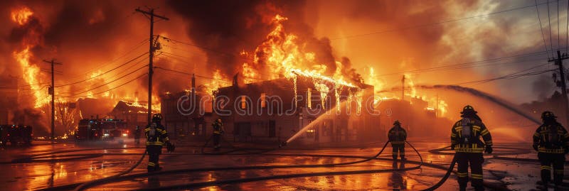 Firefighters Combat Raging Flames Engulfing a Multi-story Building ...