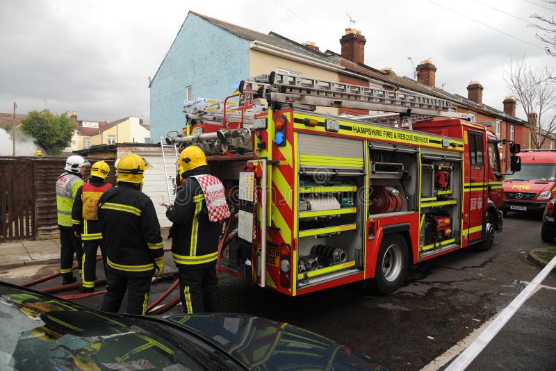 Firefighters and Engine at House Fire Editorial Photography - Image of ...