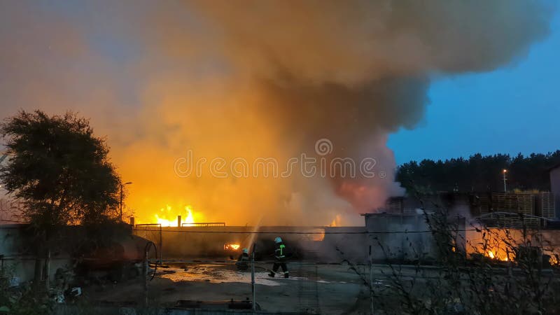 Burning Industrial Building. Big Blaze at Night Stock Video - Video of ...
