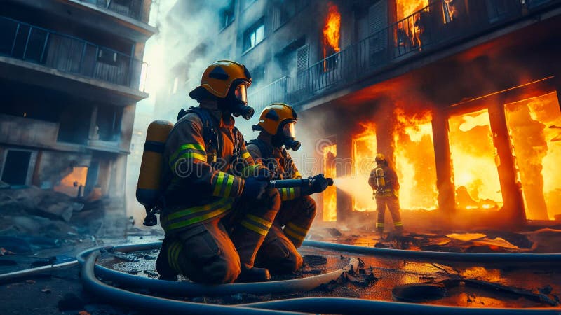 Firefighters Extinguish a Fire in a Burning Building, Conceptual Image ...