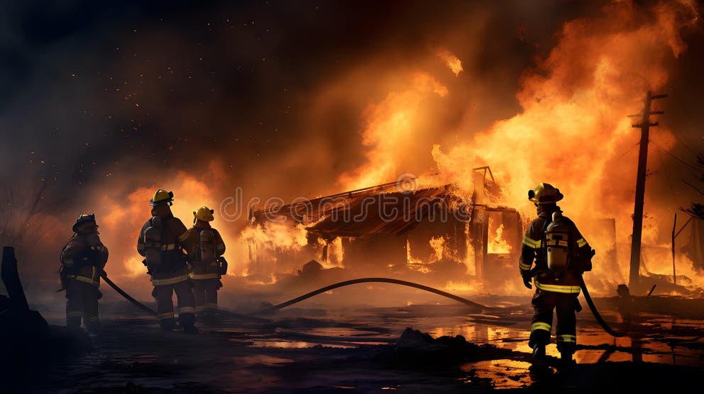 Firefighters Extinguish a Fire. Neural Network AI Generated Stock Image ...