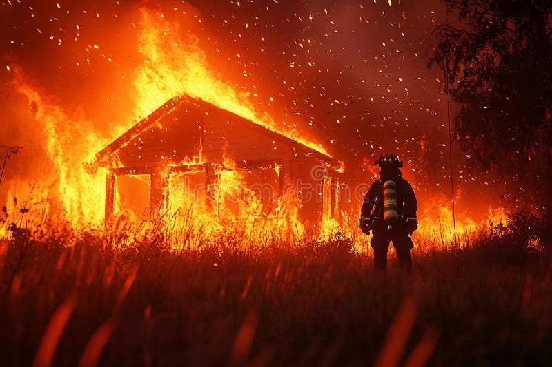 Firefighters Fighting a Burning House. Firefighters Fighting a Fire ...