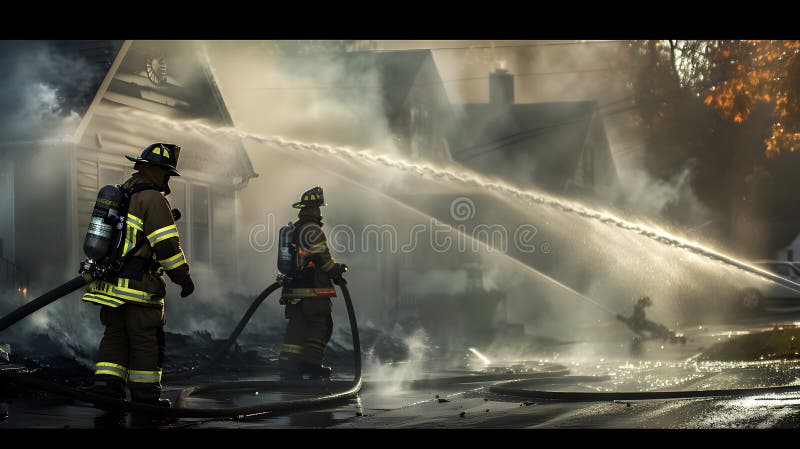 Firefighters Fighting Fire during Daylight Stock Illustration ...