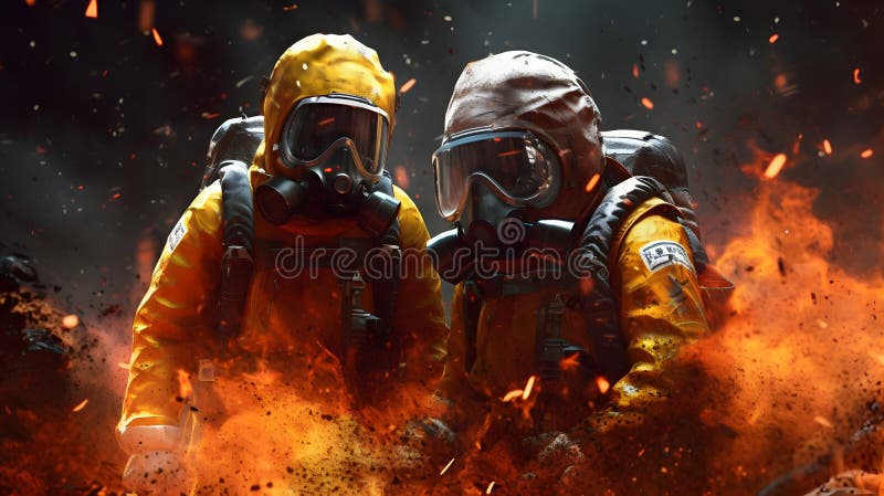 Firefighter Training., Fireman Using Water and Extinguisher To Fighting ...