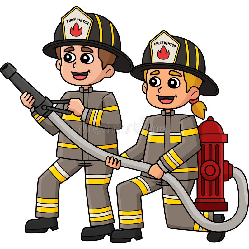 Firefighters with a Fire Hydrant Cartoon Clipart Stock Illustration ...