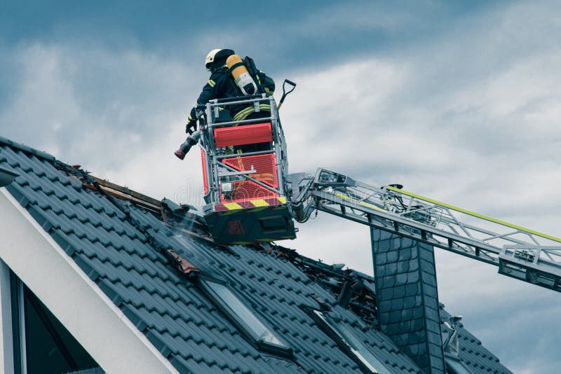 Firefighters in Germany editorial photography. Image of clouds - 98444797