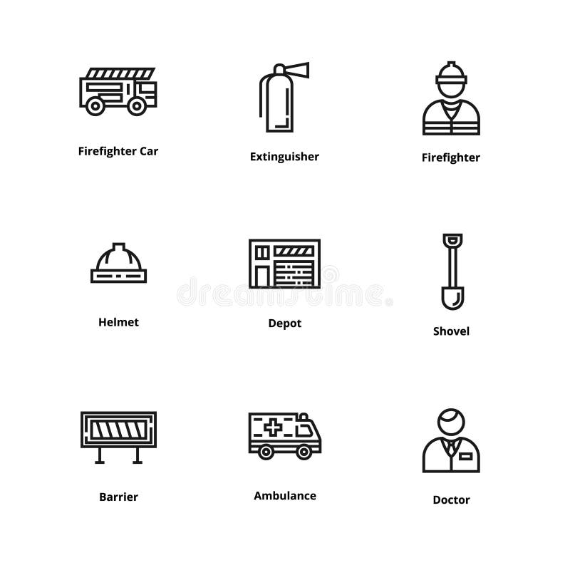 9 Firefighter Icons stock vector. Illustration of fire - 105108237