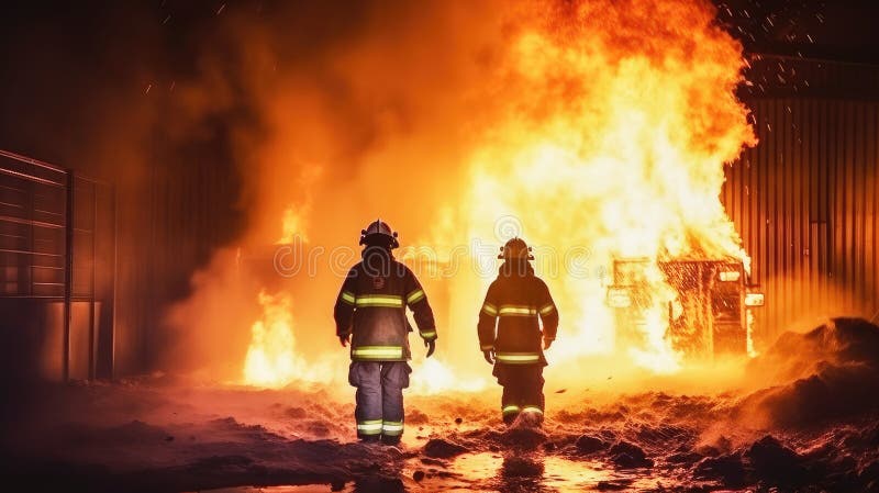 Firefighters Put Out a Burning Building. Burning Building. Fire in the ...