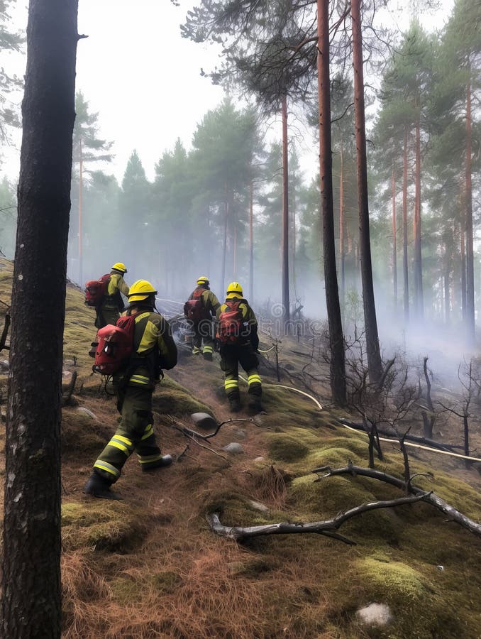 Firefighters Put Out Forest Fires. a Group of Fire Fighters Walking ...