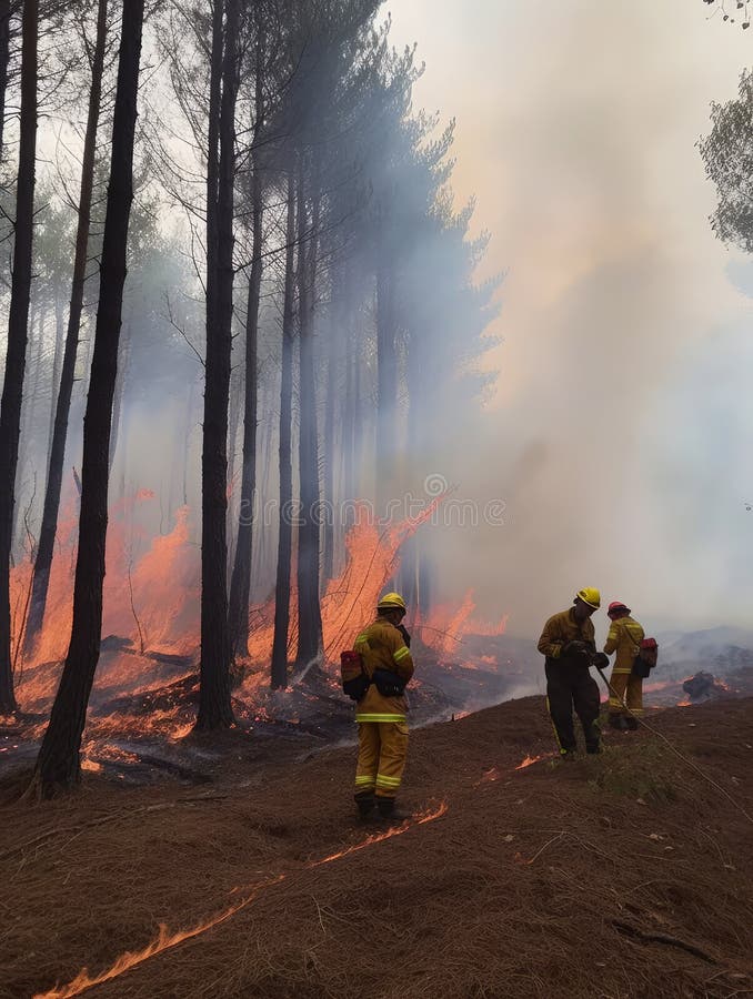 Firefighters Put Out Forest Fires. a Group of Firefighters Standing in ...