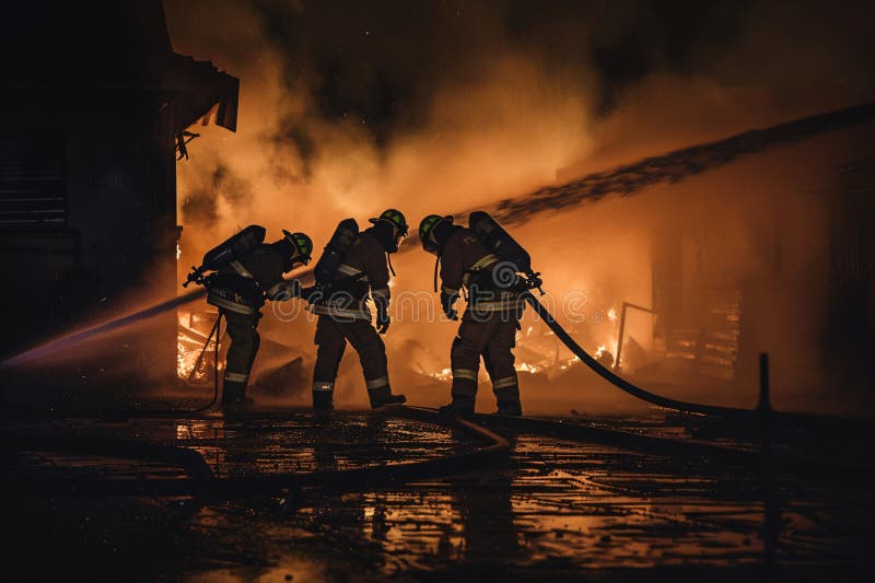 Firefighters Putting Out a Fire in the Building Stock Illustration ...