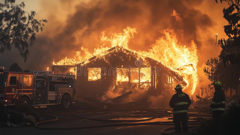 Firefighters are Putting Out a Fire in a House Stock Illustration ...