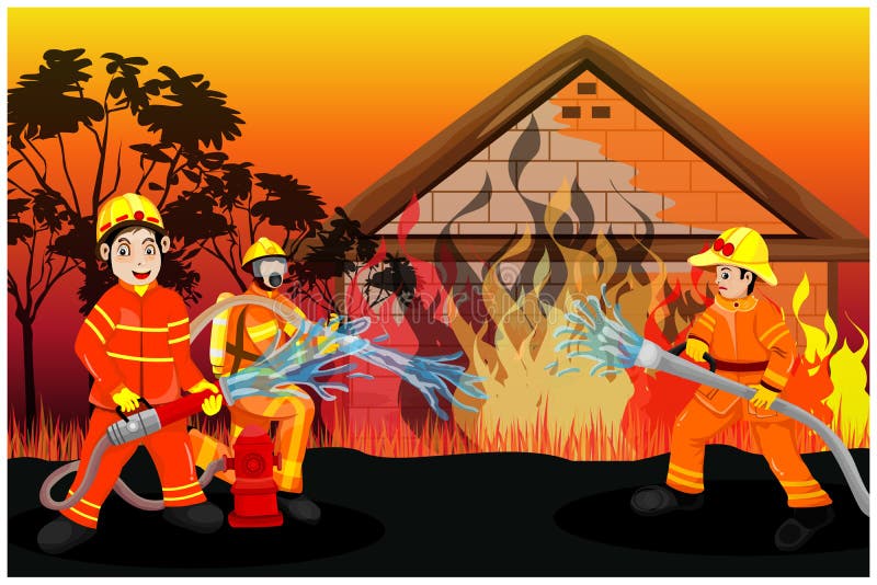 Firefighters are Putting Out the Fire for Safety Stock Vector ...