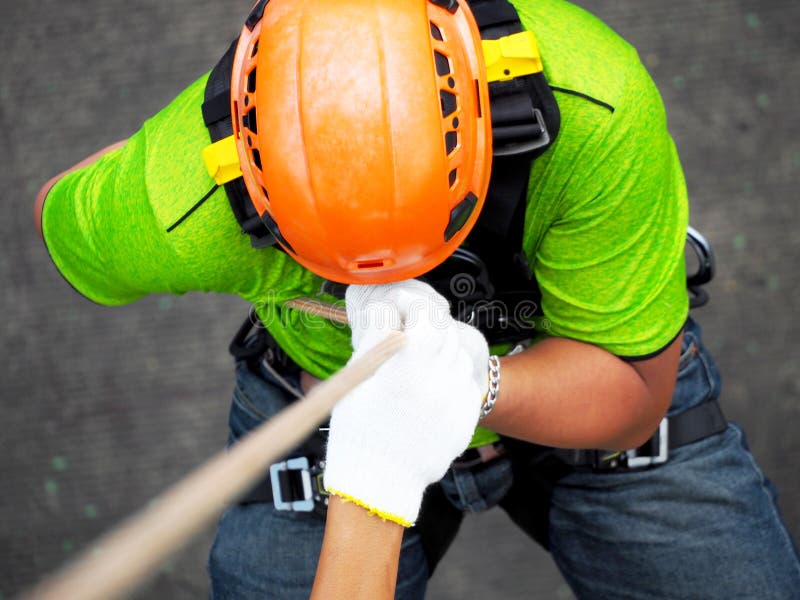 Firefighters are Rappelling and Climbing Ropes Stock Photo - Image of ...